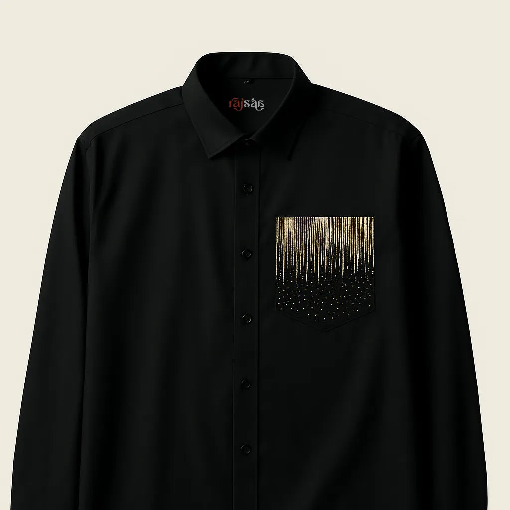 Black Royale with Gold Embellished Pocket Work – Rajsab