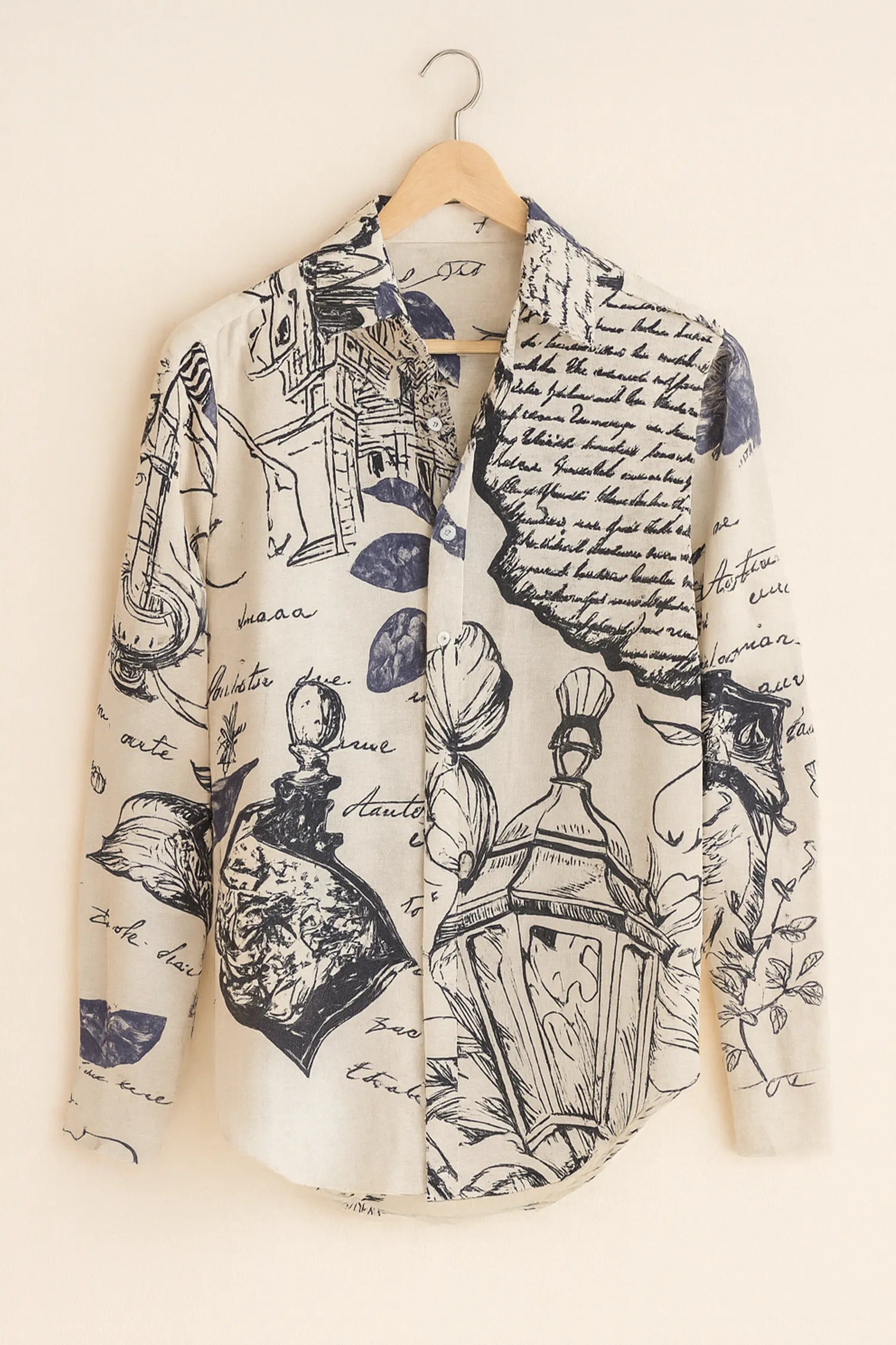 Vintage Script Sketch Cotton Shirt – Rajsab